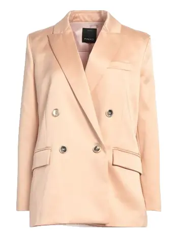 Pinko Double-breasted Blazer With Brand Logo - Beige