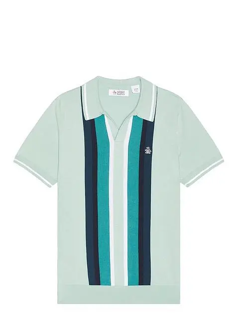 ORIGINAL PENGUIN Vertical Stripe Johnny Collar Polo In Blue - Blue Haze