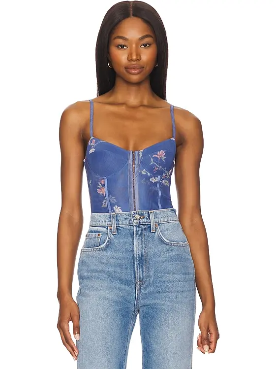 Free People X Intimately Fp Printed Night Rhythm Bodysuit - Blue Floral Combo