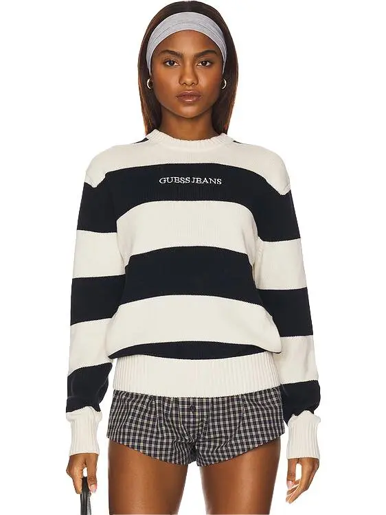 Guess Long Sleeve Striped Sweater - Sandy Shore And Daring Ocean Stripes