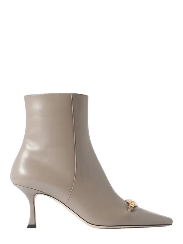 JIMMY CHOO Ryker 70 Embellished Leather Ankle Boots - Neutrals