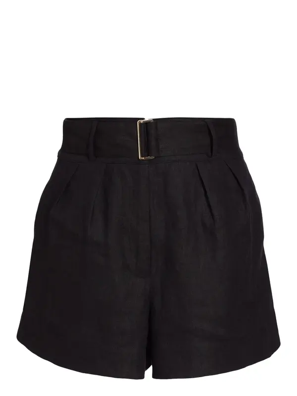 HEVRON Linen Belted Shorts - Black
