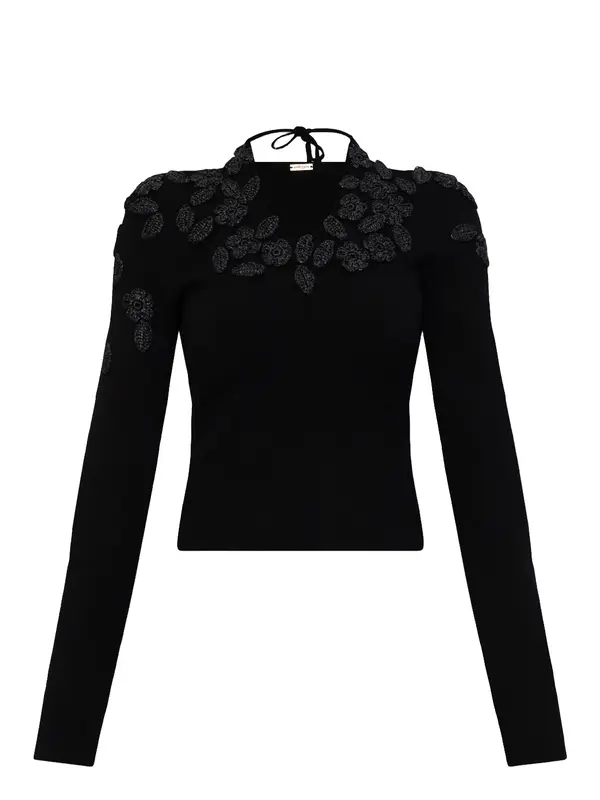 Cult Gaia Floral-embroidered Top - Black