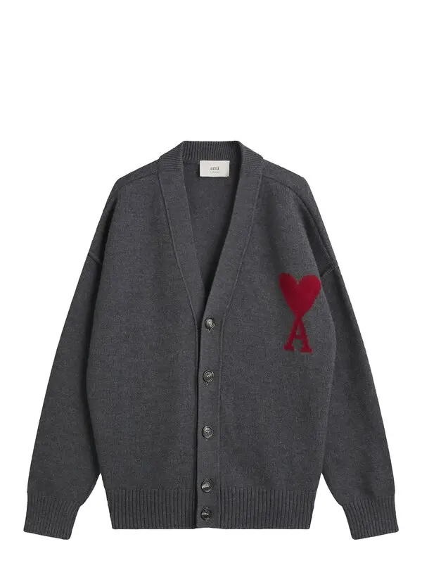 Ami Big Red Adc Cardigan - Heather Grey/red