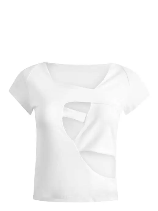 JENDUE Asymmetric Cut-out T-shirt - White
