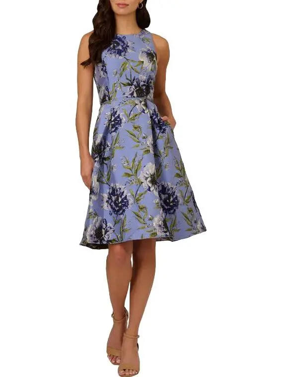 Adrianna Papell Floral Jacquard Cocktail Dress - Blue Multi