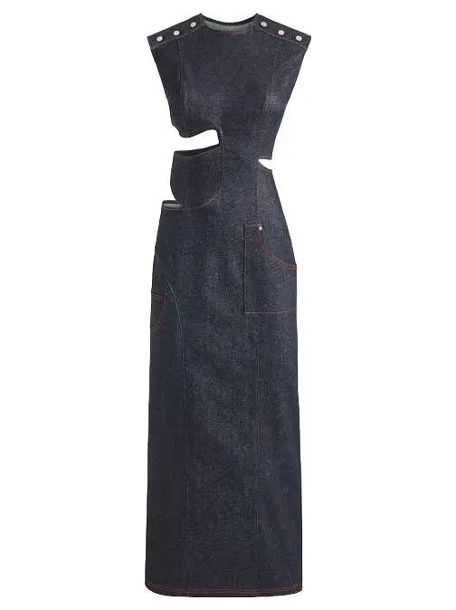 JENDUE Harvey Maxi Denim Dress - Deep Blue