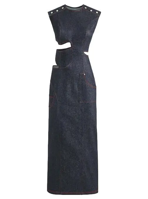 JENDUE Harvey Maxi Denim Dress With Cut-outs - Ecru