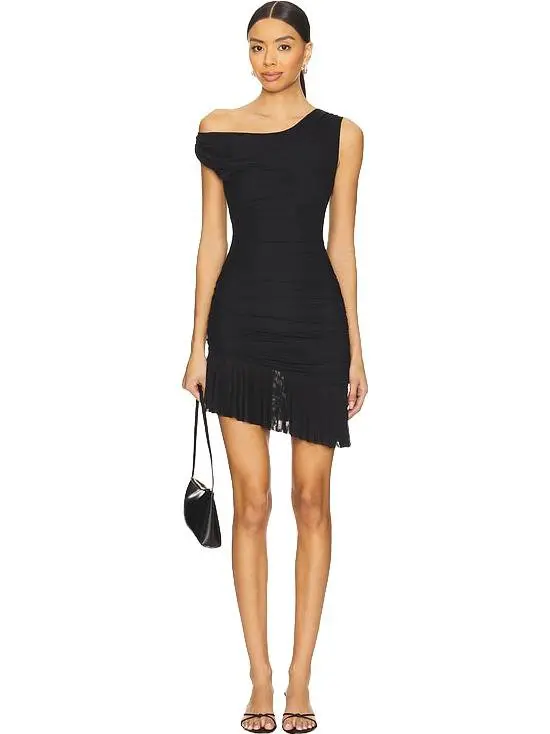 Superdown Asymmetrical Ruffled Mini Dress - Black