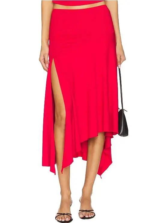 Superdown Jaqualina Asymmetrical Midi Skirt With Slit - Red