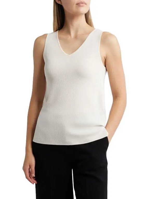 Anne Klein Double V-neck Sweater Tank - White Dove