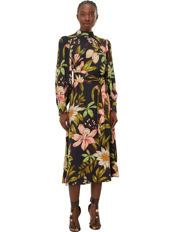 Farm Rio Black Surreal Flowers Midi Dress - Surreal Flowers Black