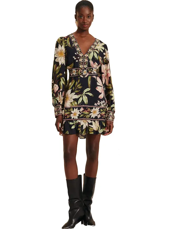 Farm Rio Surreal Flowers Mini Dress - Surreal Flowers Black
