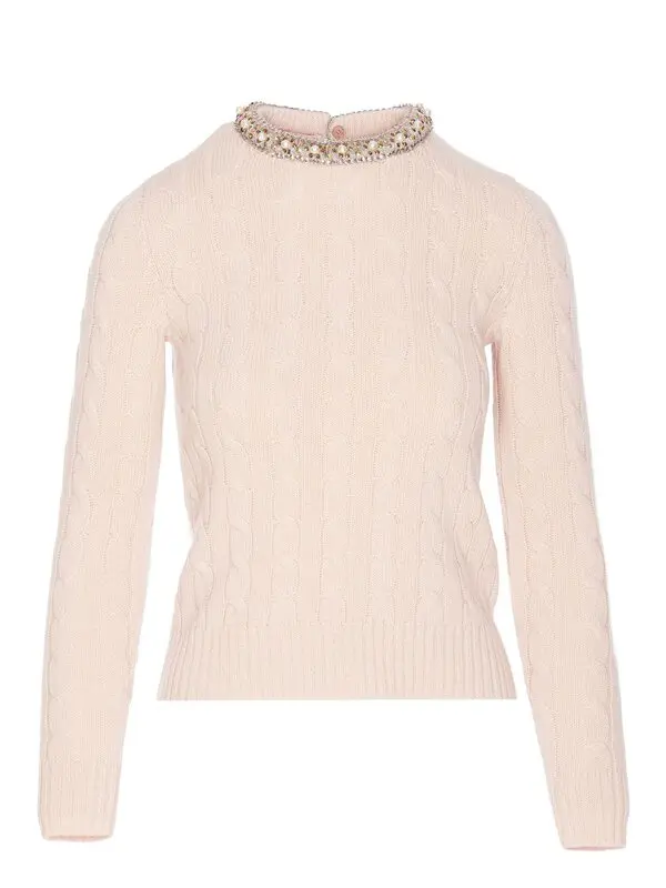 Valentino Garavani Cable-knit Crewneck Jumper - Pink