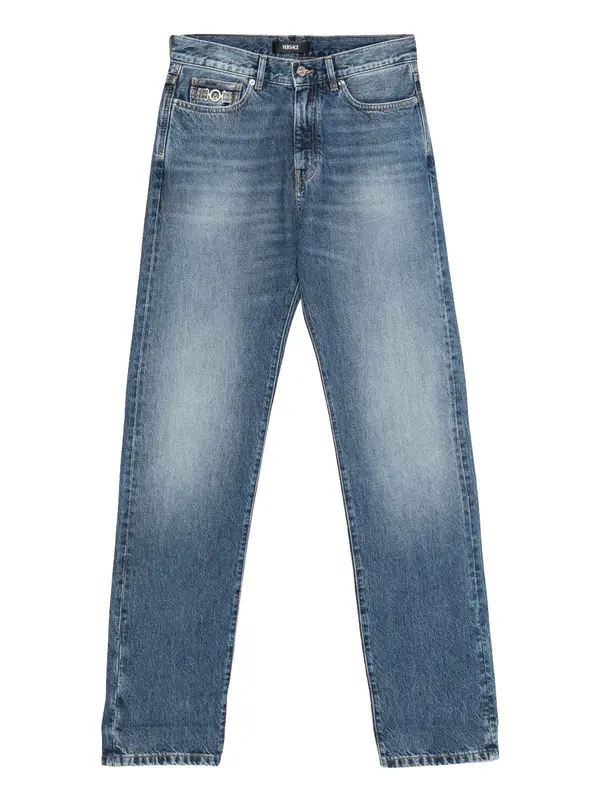Versace Barocco-detail Straight Leg Jeans - Blue