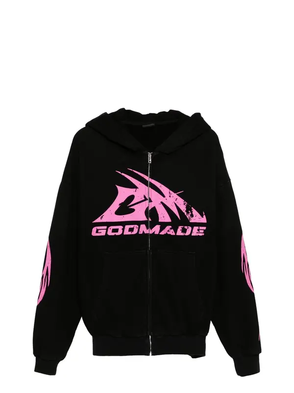 GODMADE Logo Print Zip-up Hoodie - Black