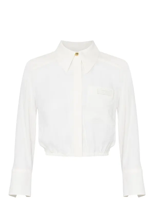 Elisabetta Franchi Georgette Cropped Blouse - White