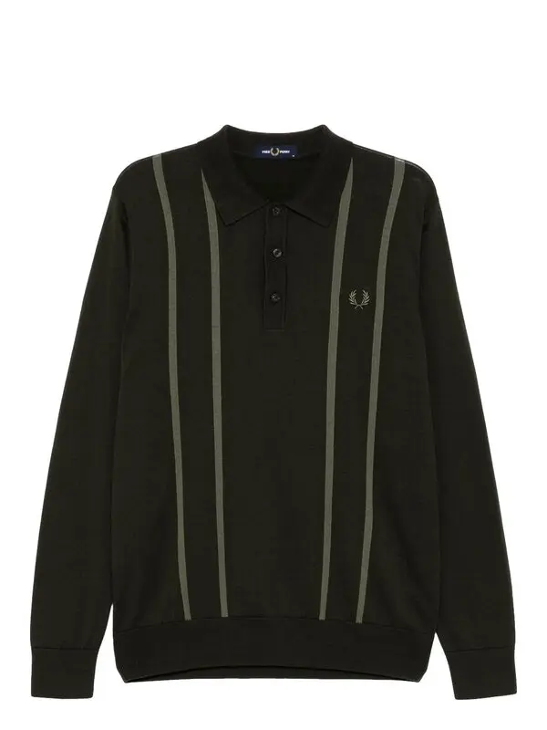 Fred Perry Striped Knit Polo Shirt - Green