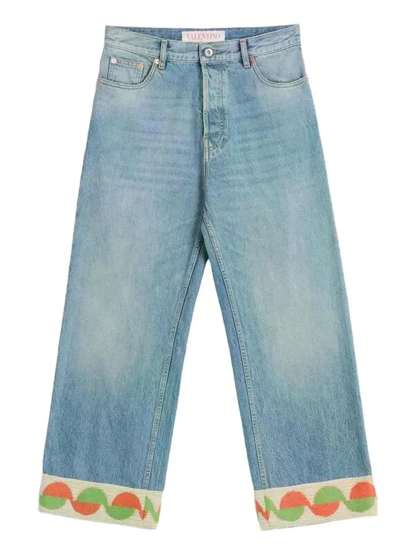 Valentino Garavani Jacquard-hem Jeans - Blue