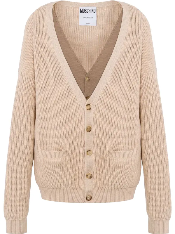 Moschino Ribbed-knit Cardigan - Neutrals