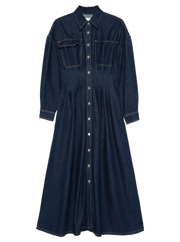 FRAME Nipped Maxi Shirt Dress - Blue