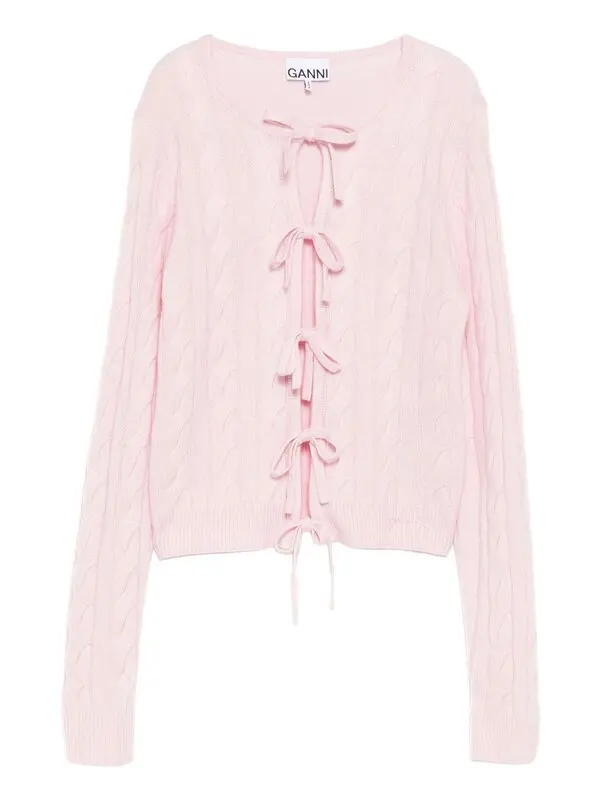GANNI Cable Knit Lace-up Cardigan - Pink