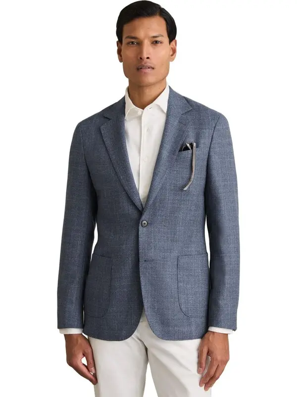 REISS Stack Slim-fit Single-breasted Wool-blend Textured Blazer - Blue