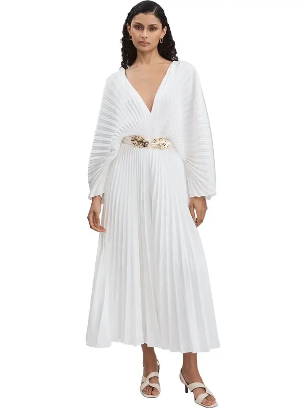 Acler Wonastow Pleated Maxi Dress With Belt - Cream