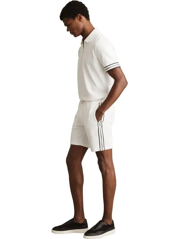 REISS Phoenix Textured Tape Drawstring Shorts - Off White