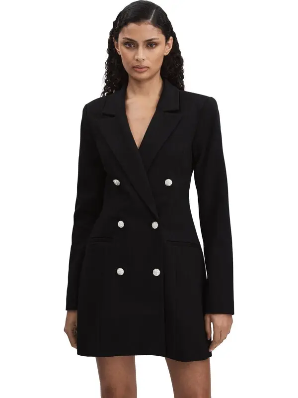 Good American Crystal-button Blazer Dress - Black