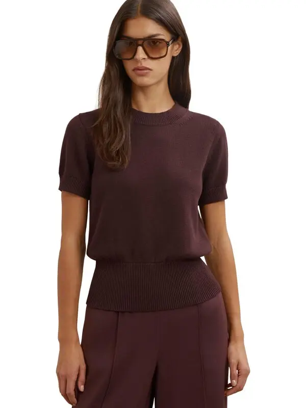 REISS Anita Cotton-wool Blend Top - Burgundy