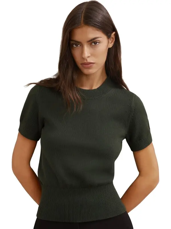 REISS Anita Cotton-wool Blend Top - Khaki Green