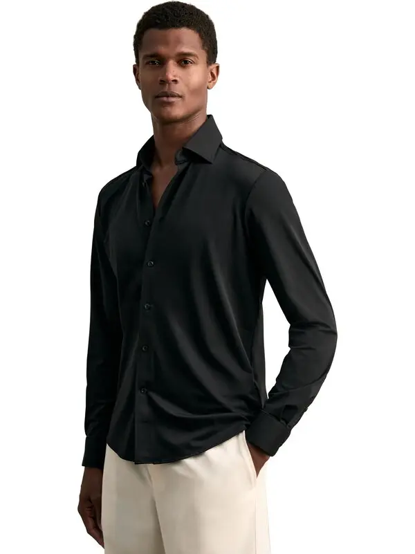 REISS Voyager Long-sleeve Slim-fit Travel Shirt - Black