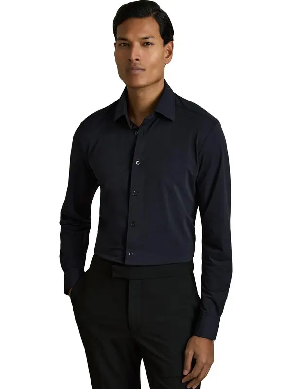 REISS Voyager Long-sleeve Slim-fit Travel Shirt - Navy