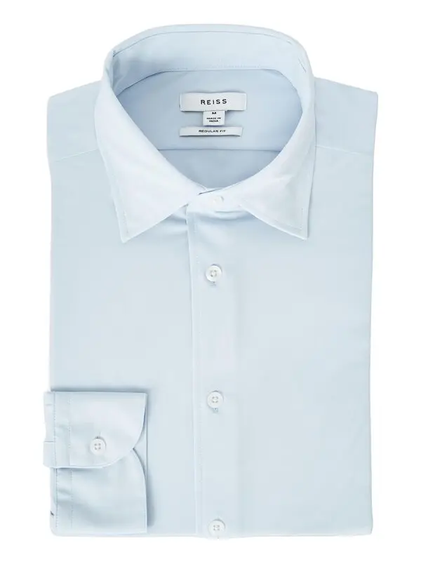 REISS Voyager Long-sleeve Slim-fit Travel Shirt - Soft Blue