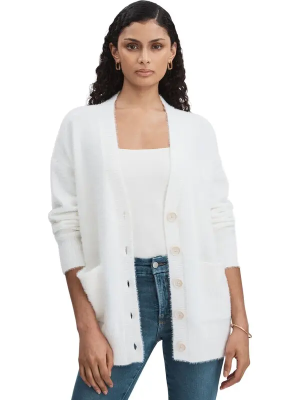 Good American Oversized Plush Cardigan - White