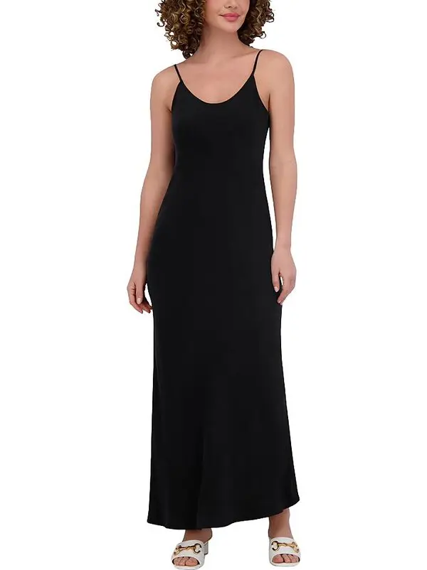 POINT Brushed Straight Slip Dress - Black