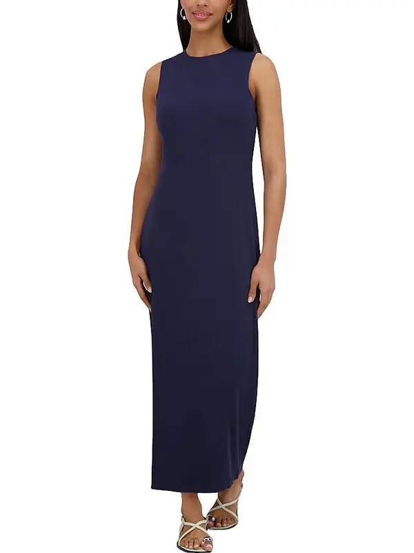 POINT Sleeveless Crewneck Straight Dress - Navy