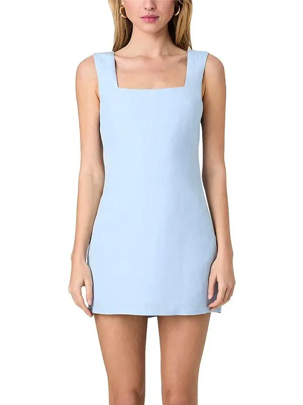 French Connection Birdie Linen Blend Square Neck Mini Dress - Cashmere Blue
