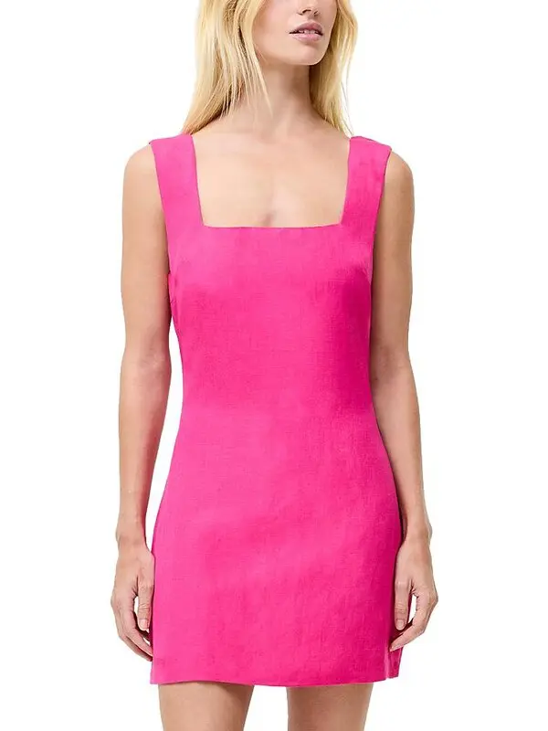 French Connection Birdie Linen Blend Square Neck Mini Dress - Cerise Pink