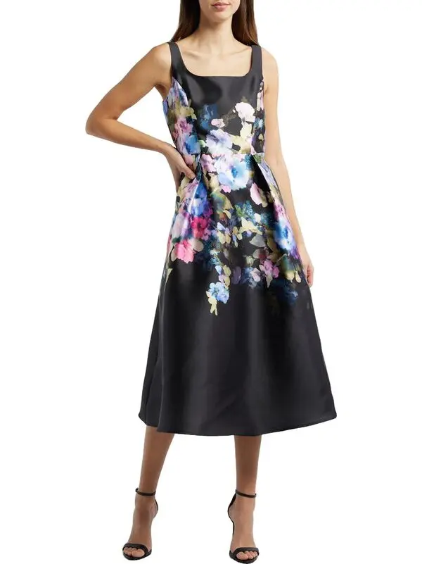 Julia Jordan Floral Fit & Flare Midi Dress - Black Multi