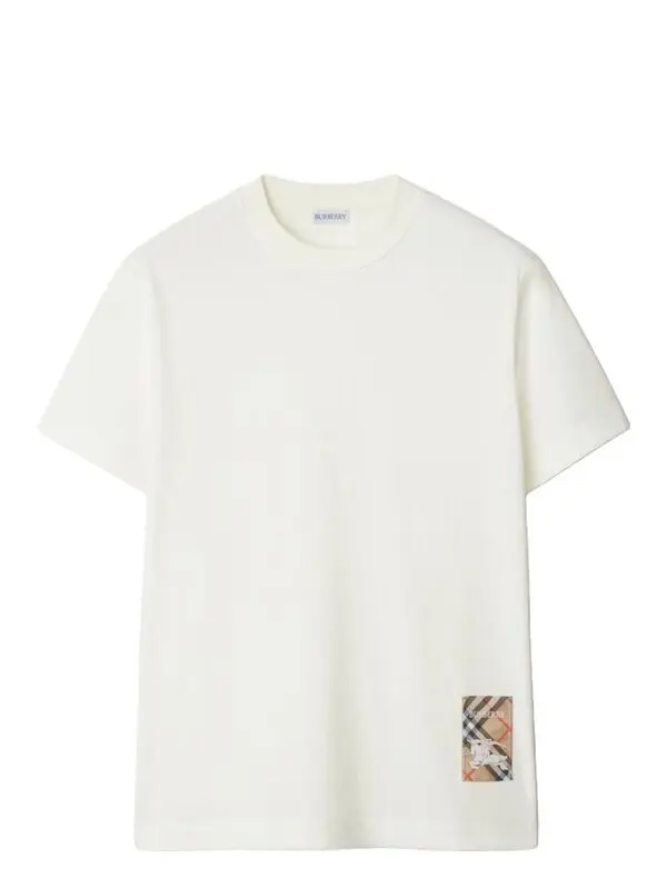 Burberry Check Label Cotton T-shirt - Chalk White