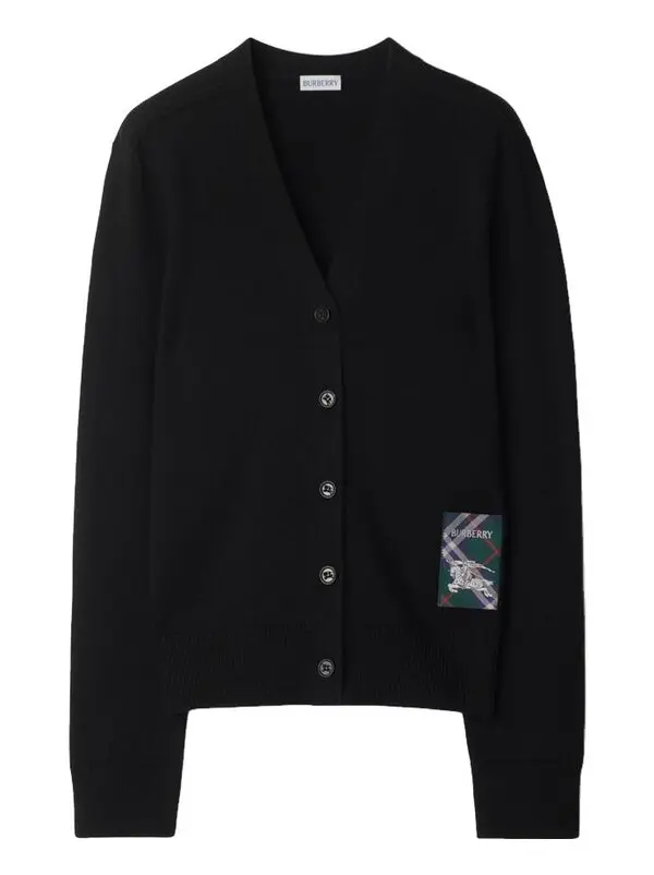 Burberry Check Label Wool Cardigan - Black