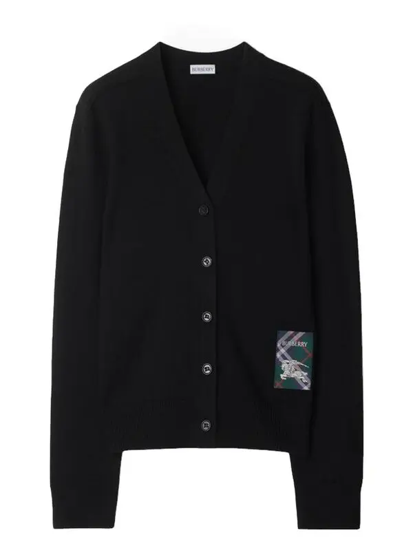 Burberry Check Label Wool Cardigan - Black