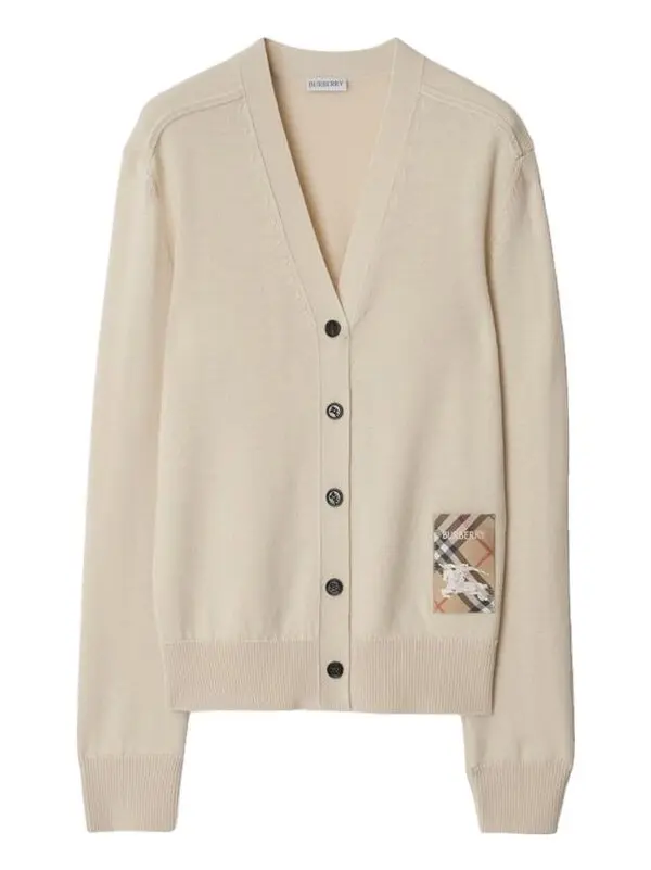 Burberry Wool V-neck Cardigan With Appliquéd Patch - Nutmeg Beige