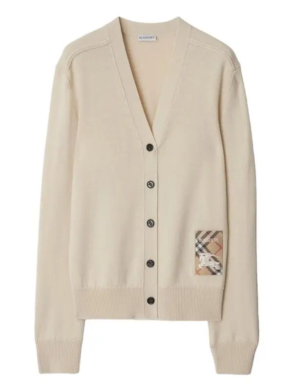 Burberry Check Label Wool Cardigan - Nutmeg