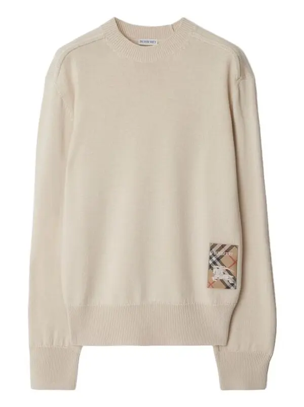 Burberry Wool Crew Neck Sweater With Appliqué Patch - Nutmeg Beige