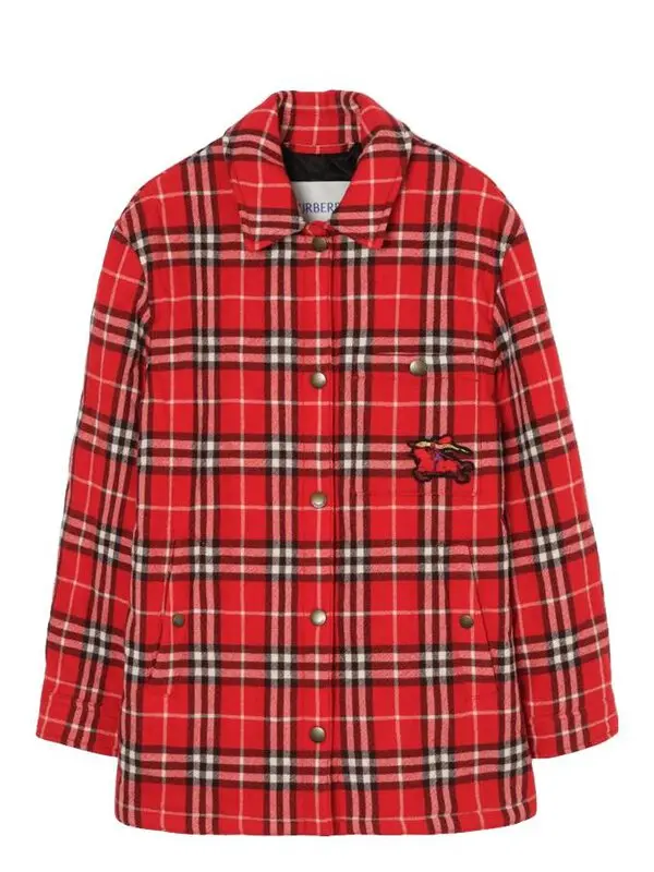 Burberry Check Wool Overshirt - Crayon Red