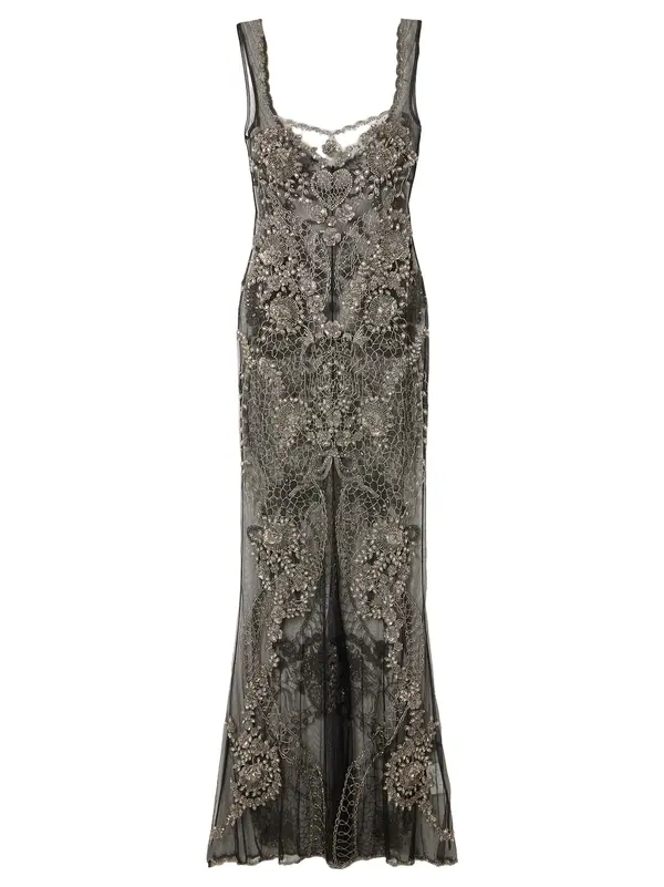 CLIO PEPPIATT Cora Embellished Tulle Gown - Silver