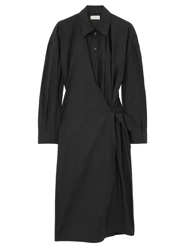 LEMAIRE Wrap-effect Cotton-poplin Midi Shirt Dress - Black